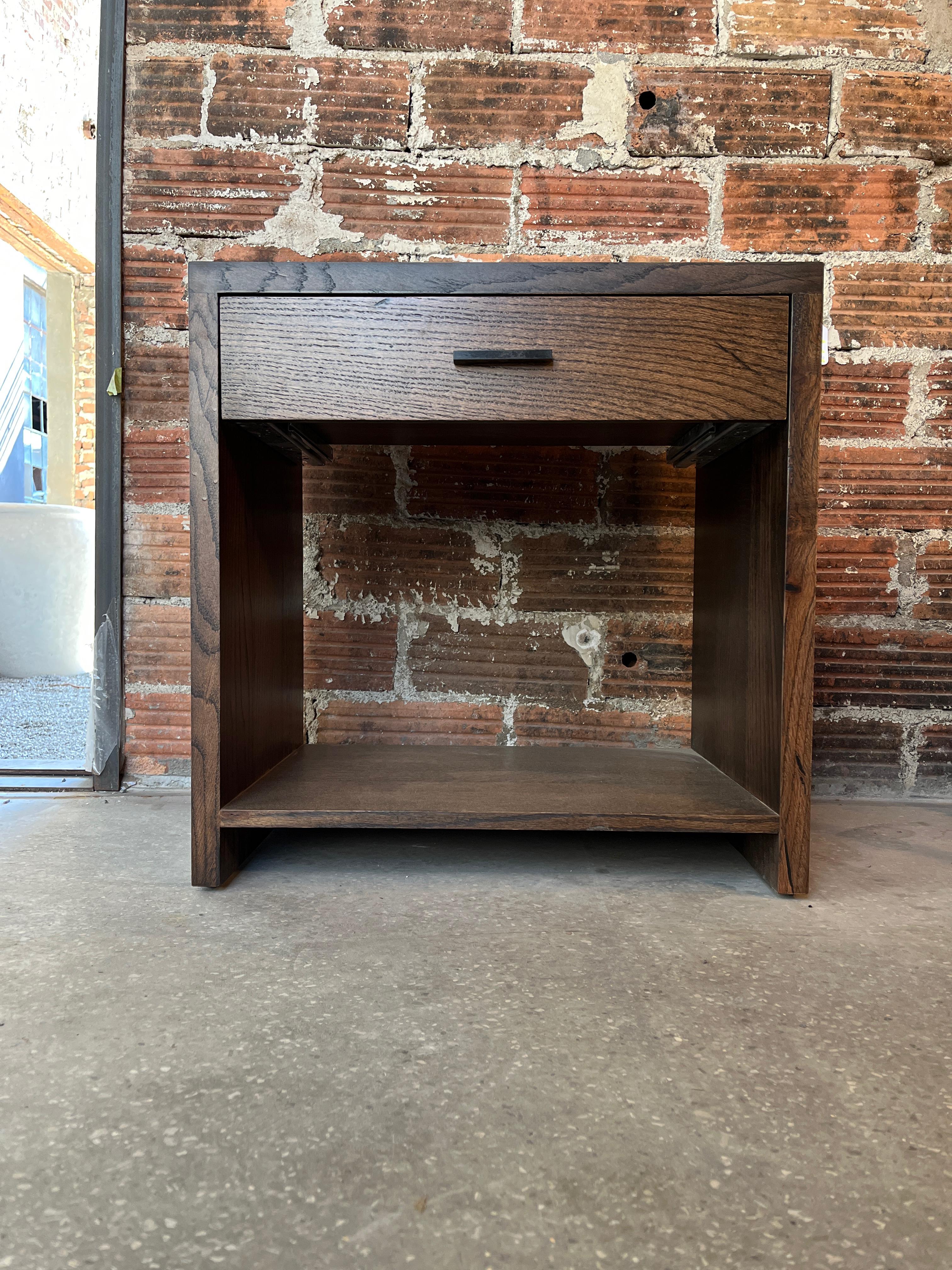 Solid Wood Bedside Table Box Joints Storage Dark Stain Evolve by ...