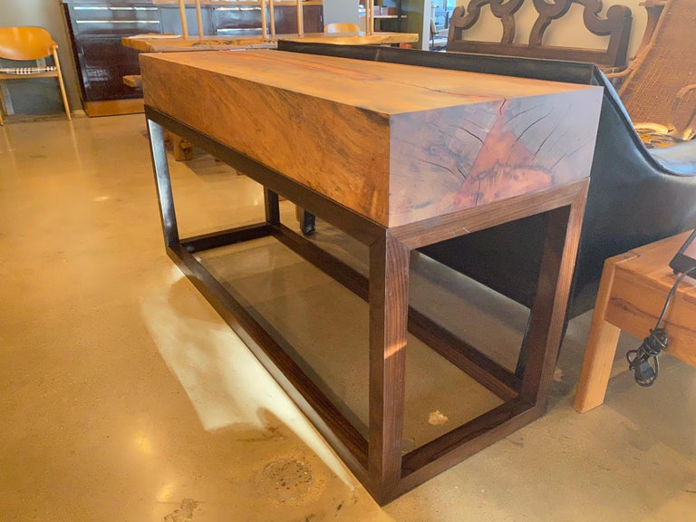 Solid Wood Block Console, Belgium, 1980's For Sale at 1stDibs