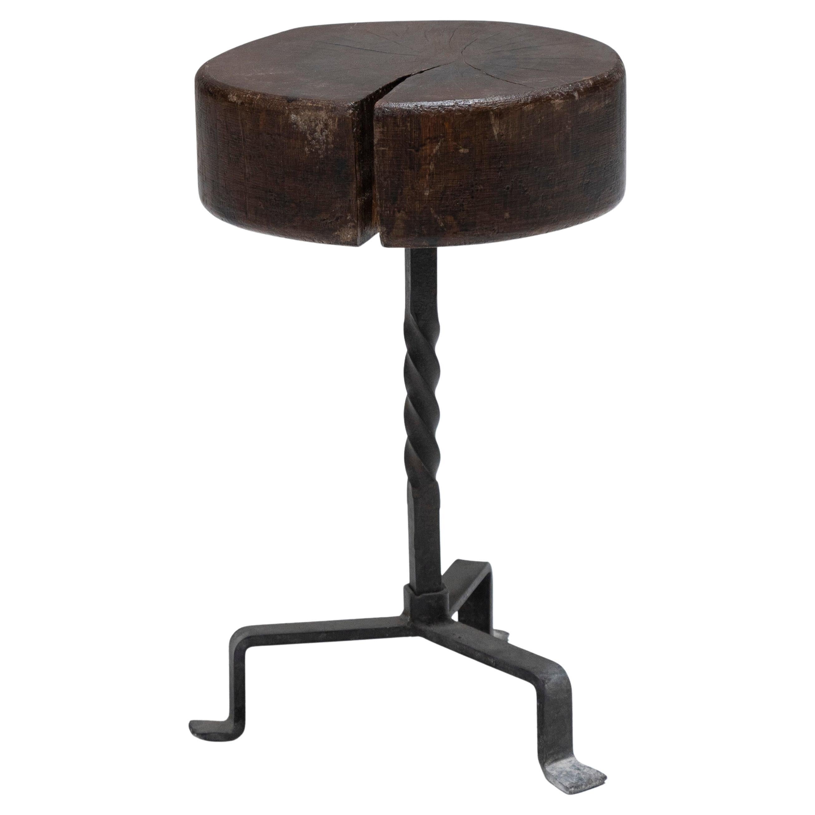 Solid wood brutalist stool, 1960s For Sale at 1stDibs