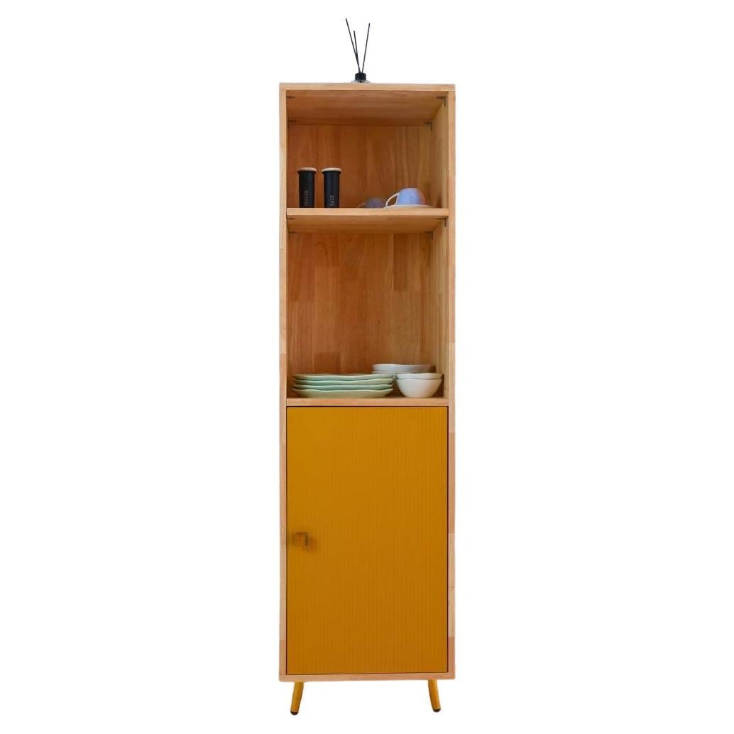 Solid Wood Handcrafted Mustard Yellow Mid-Century Modern Display ...