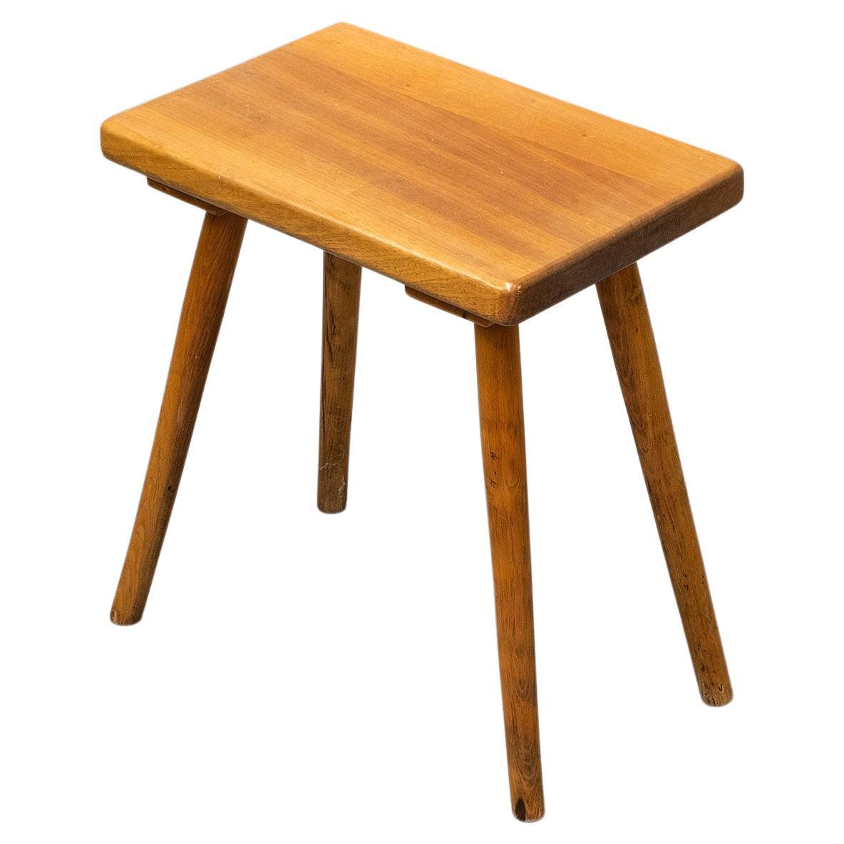 European Solid Wood Stool with Mortise and Tenon Joinery, Europe ca ...