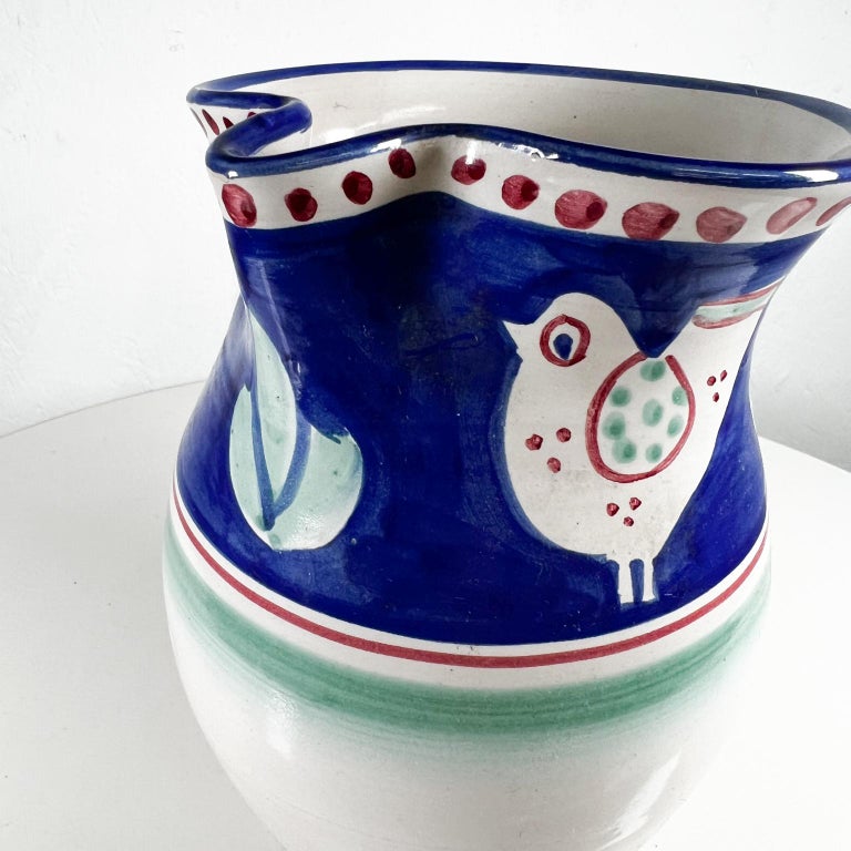 Solimene Hand Painted Vietri Italian Ceramic Blue Green Pitcher Chicks ...