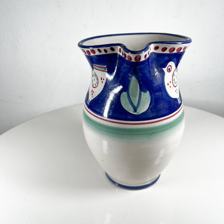 Solimene Hand Painted Vietri Italian Ceramic Blue Green Pitcher Chicks ...
