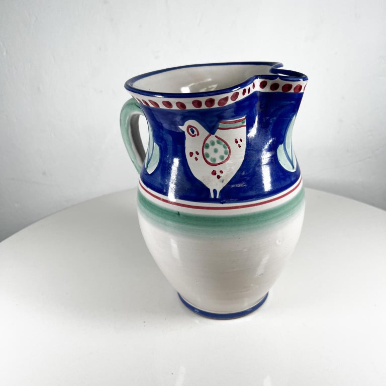 Solimene Hand Painted Vietri Italian Ceramic Blue Green Pitcher Chicks ...