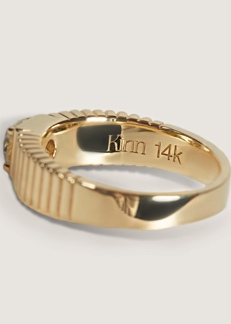 Customizable Solis Ribbed Ring II 14k Solid Yellow Gold 0.5CW Round ...