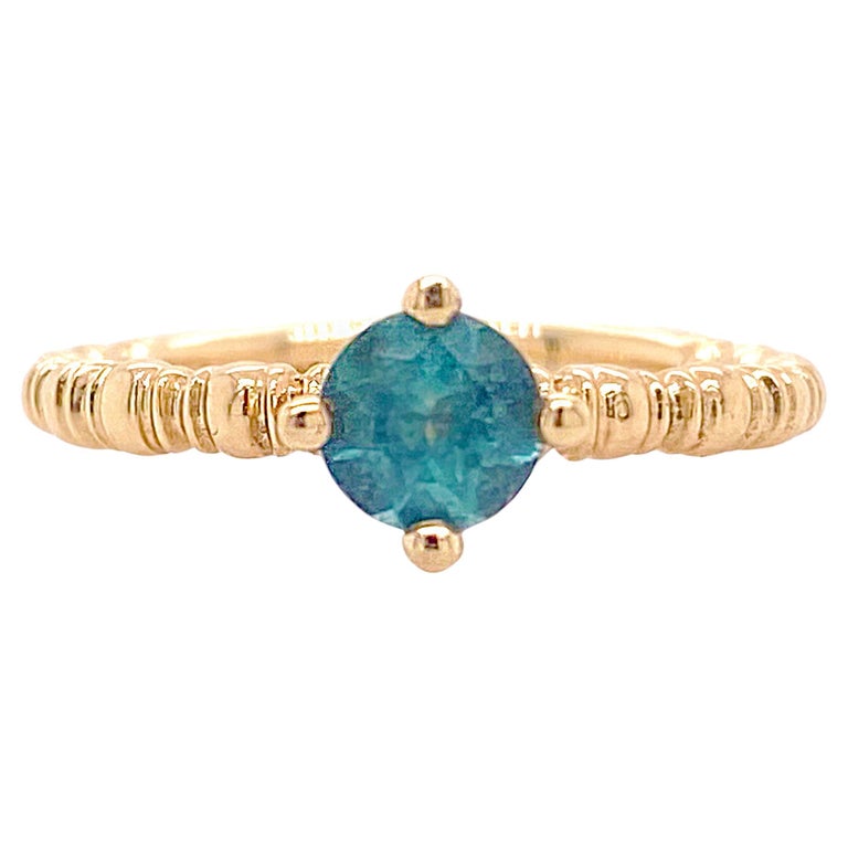 Solitaire Apatite Ring, Yellow Gold, Textured Band with Genuine Vibrant ...