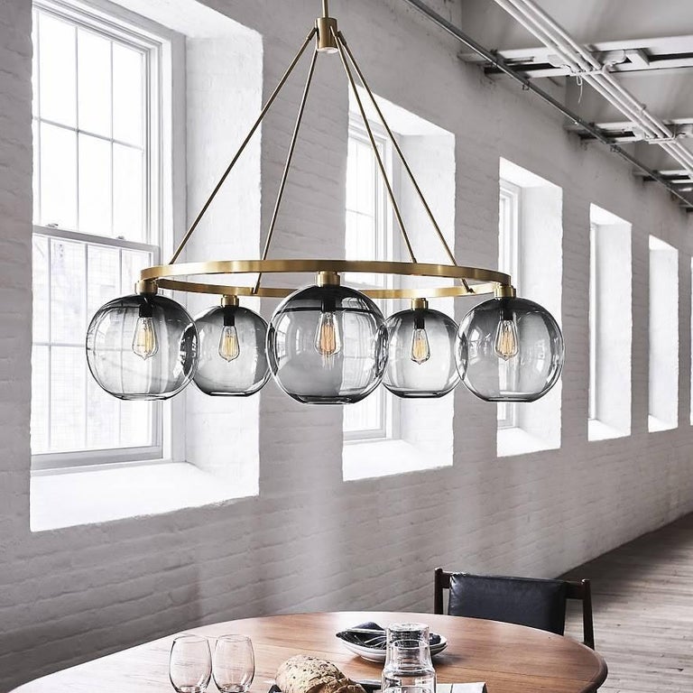 Solitaire Gray Handblown Modern Glass Polished Nickel Chandelier Light ...