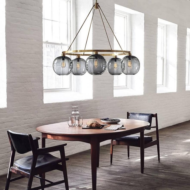 Solitaire Gray Handblown Modern Glass Polished Nickel Chandelier Light ...