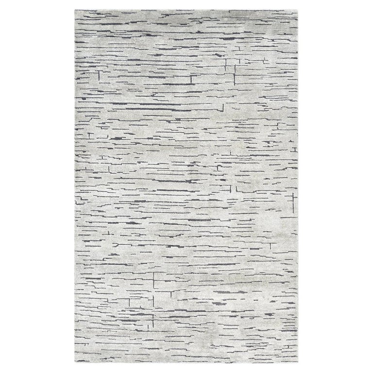 Solo Rugs Modern Striped Hand Loomed Light Grey Area Rug For Sale at ...