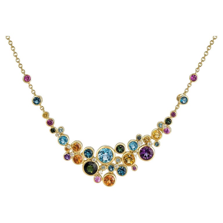 Solstice, Multi Color Gemstone Necklace in 14ky For Sale at 1stDibs
