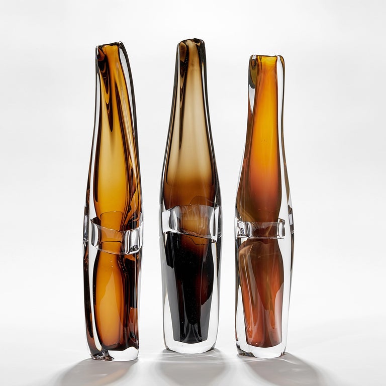 Sommarial in Gold Brown, an Abstract Fluid Hand Blown Glass Vase by Vic ...