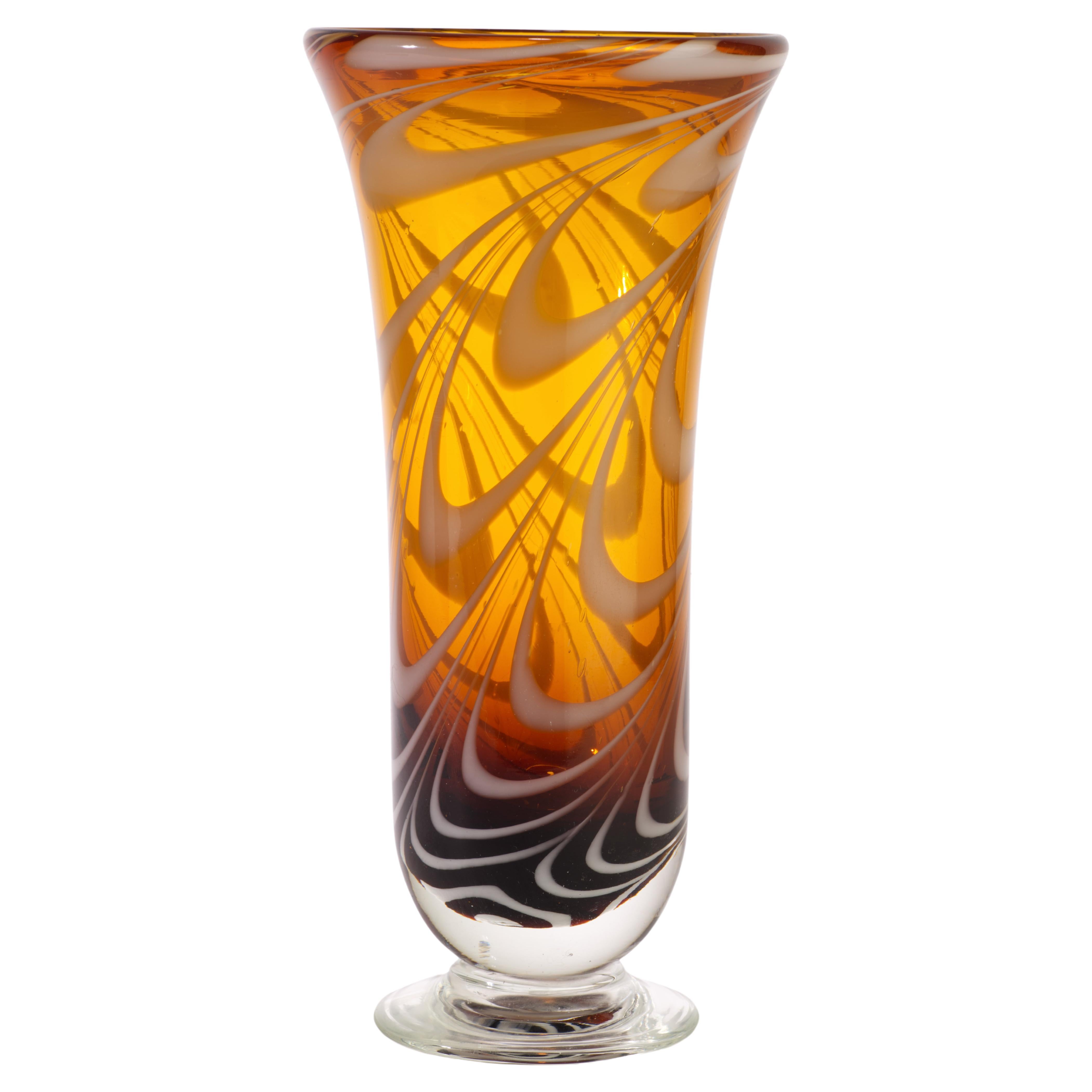 Hand Blown Murano Vase with Square Base in Amber For Sale at 1stDibs