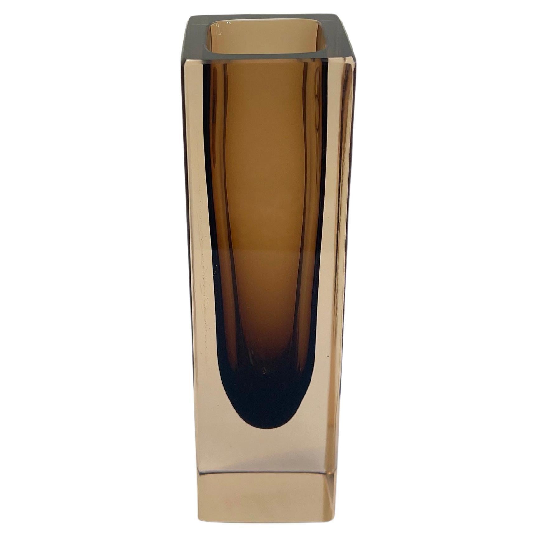 Sommerso Glas Block Vase Italien Flavio Poli Design, Coffee Brown ...