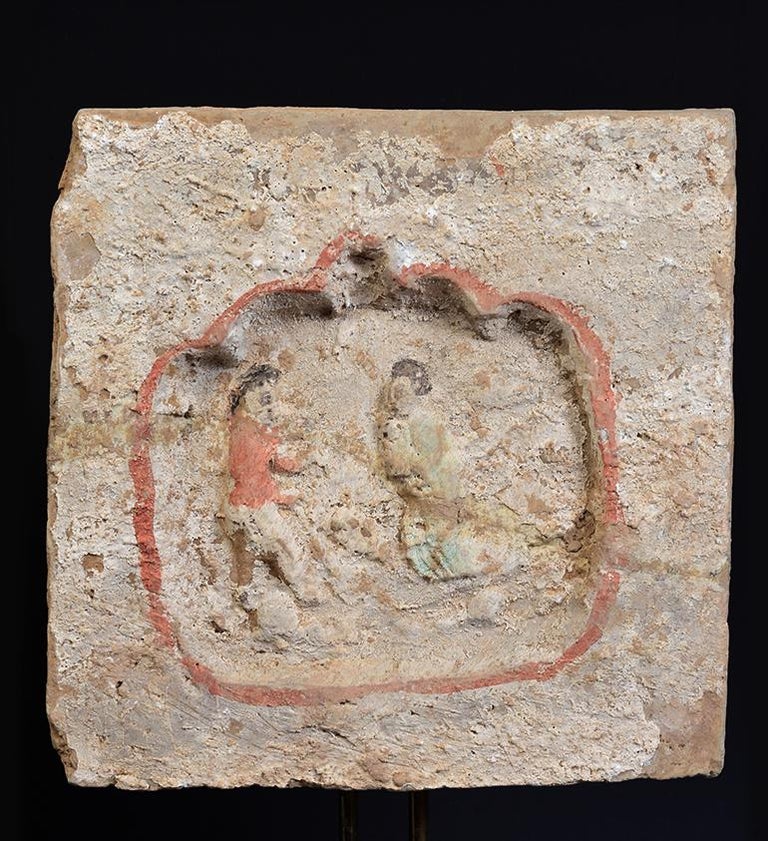 Song Dynasty, a Pair of Antique Chinese Pottery Brick Tile with Figures ...