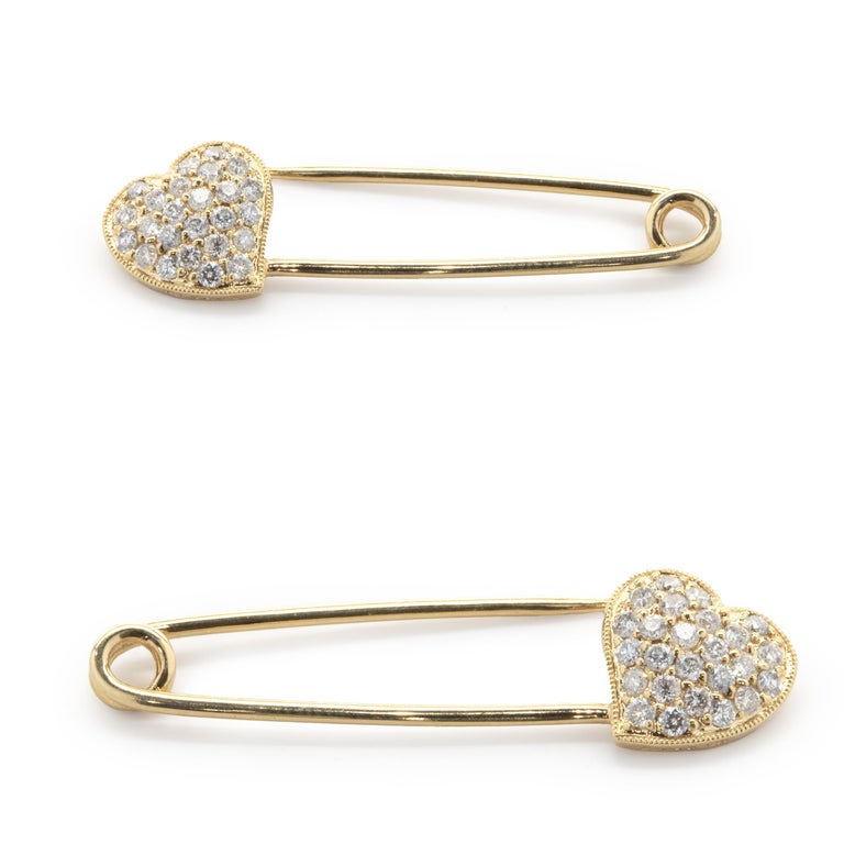 Sonia B. 14 Karat Yellow Gold Pave Diamond Heart Safety Pin For Sale at ...