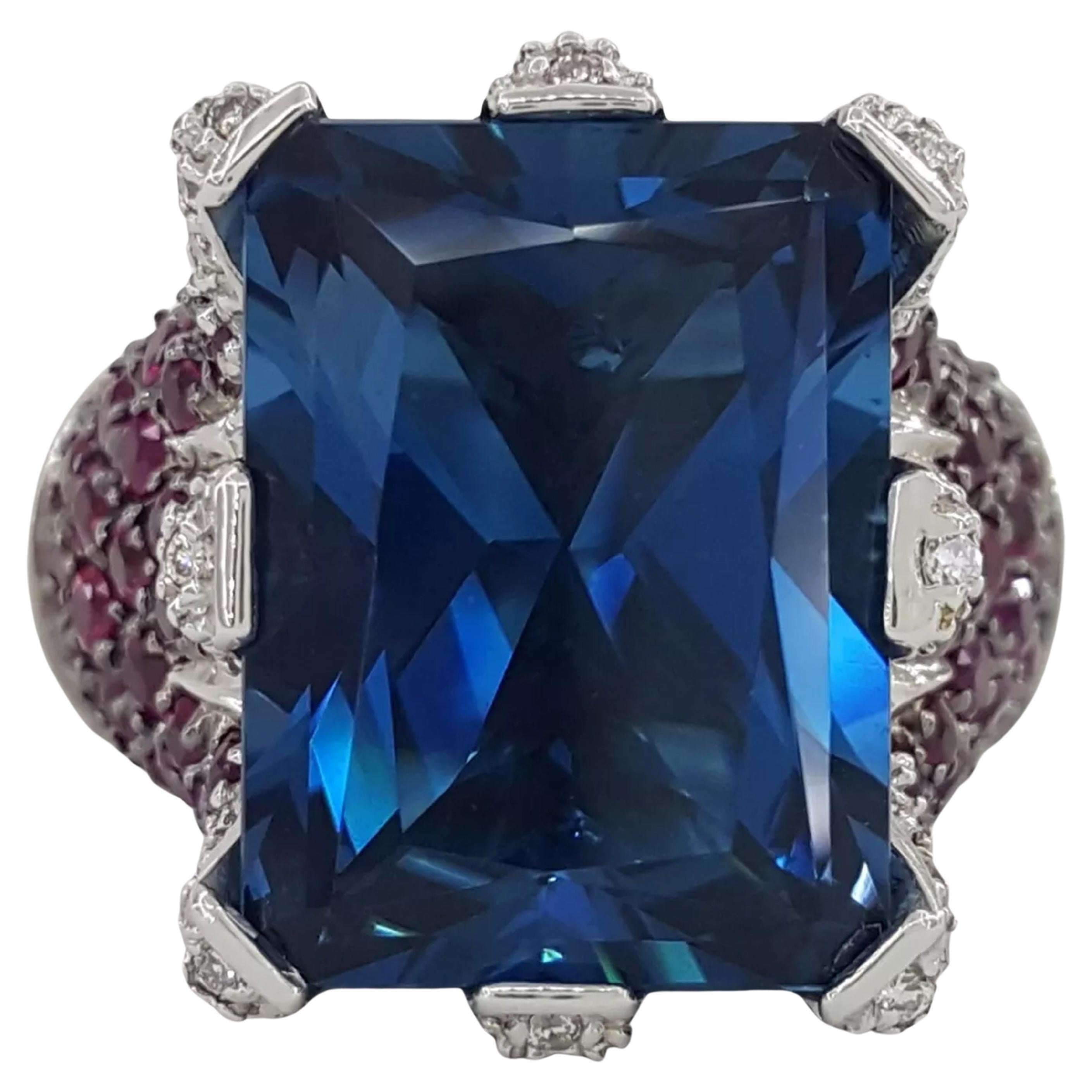 Cartier Pink Topaz, Blue Sapphire and Diamond Ring For Sale at 1stDibs