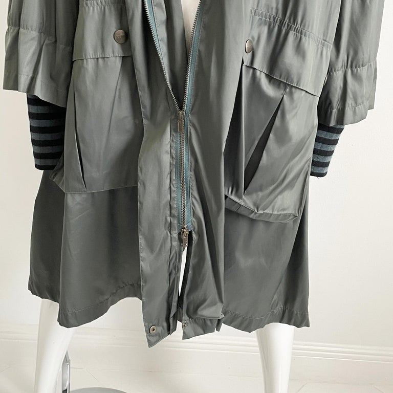 Sonia Rykiel Rain Coat with Hood, Striped Wool Collar and Sleeve Cuffs ...