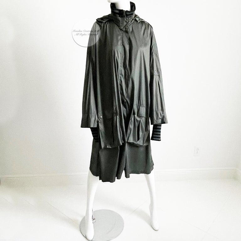 Sonia Rykiel Rain Coat with Hood, Striped Wool Collar and Sleeve Cuffs ...