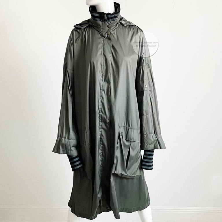 Sonia Rykiel Rain Coat with Hood, Striped Wool Collar and Sleeve Cuffs ...