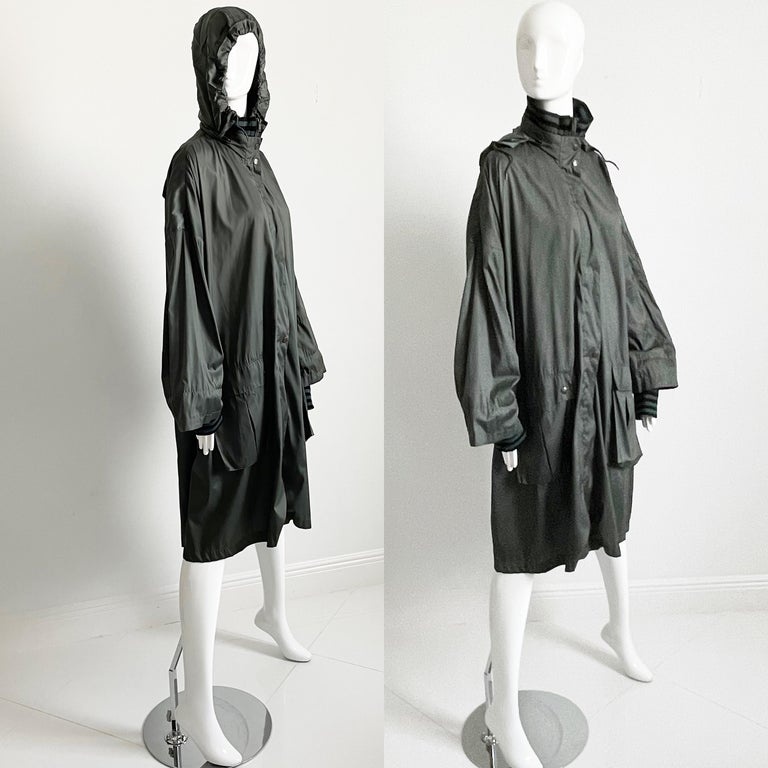 Sonia Rykiel Rain Coat with Hood, Striped Wool Collar and Sleeve Cuffs ...