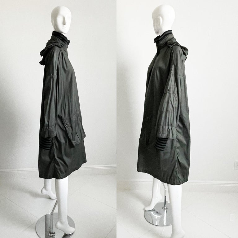 Sonia Rykiel Rain Coat with Hood, Striped Wool Collar and Sleeve Cuffs ...