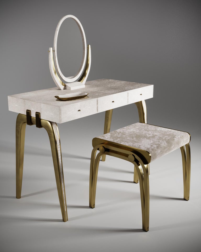 Sonia Vanity Set in Cream Shagreen and Bronze-Patina Brass by R&Y ...