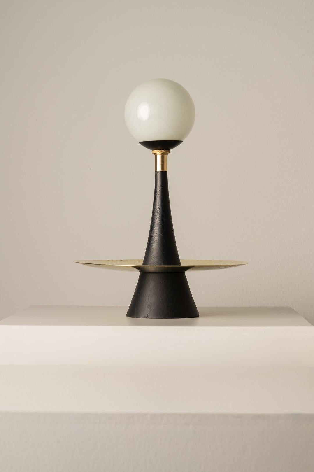 Futurist Table Lamp Matte Black Turned Wood Blown Glass Globe For Sale ...
