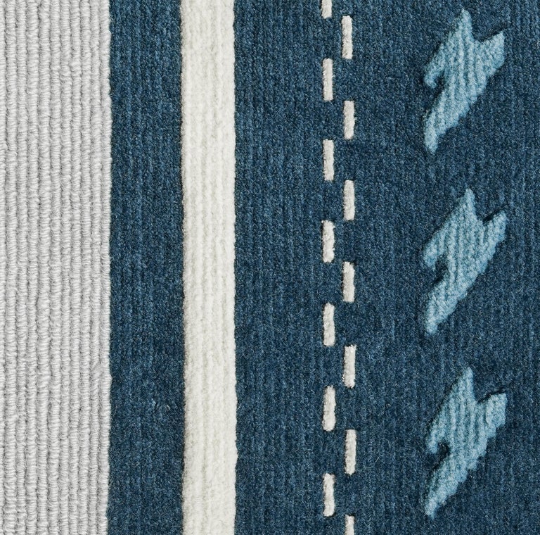 Sonico Blue Notte - Patterned Modern Hand Knotted Wool Bamboo Silk Rug ...