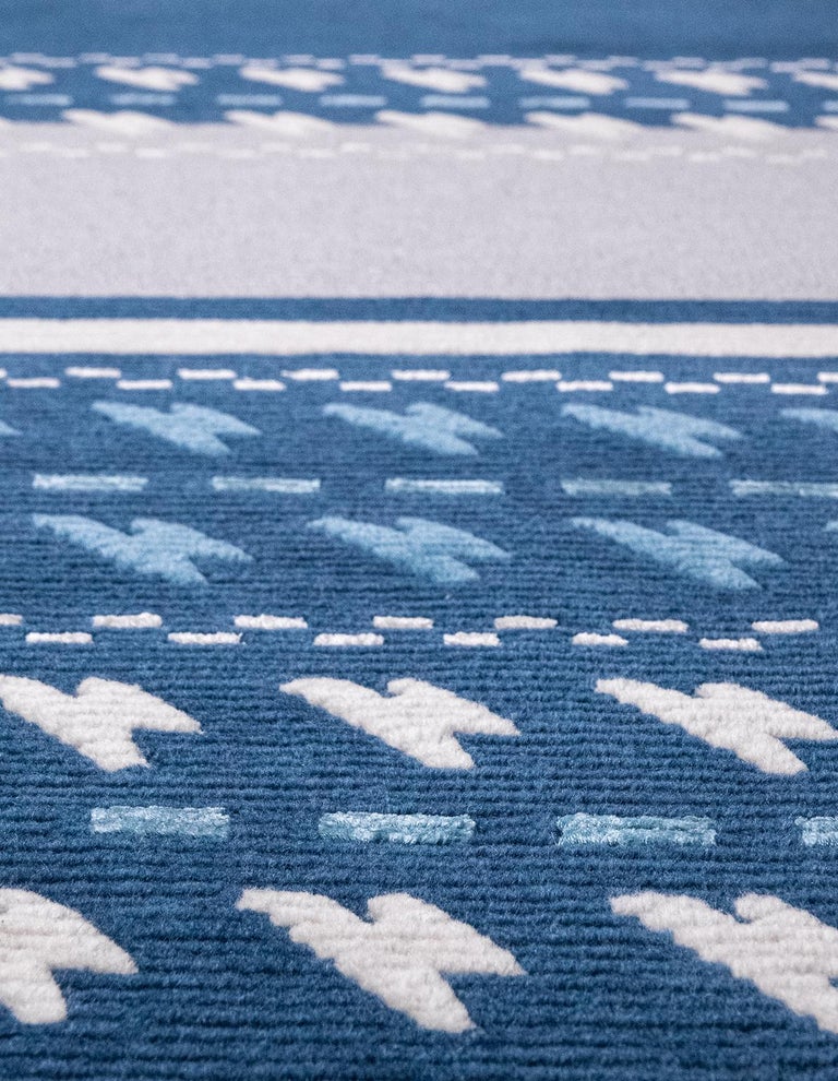 Sonico Blue Notte - Patterned Modern Hand Knotted Wool Bamboo Silk Rug ...