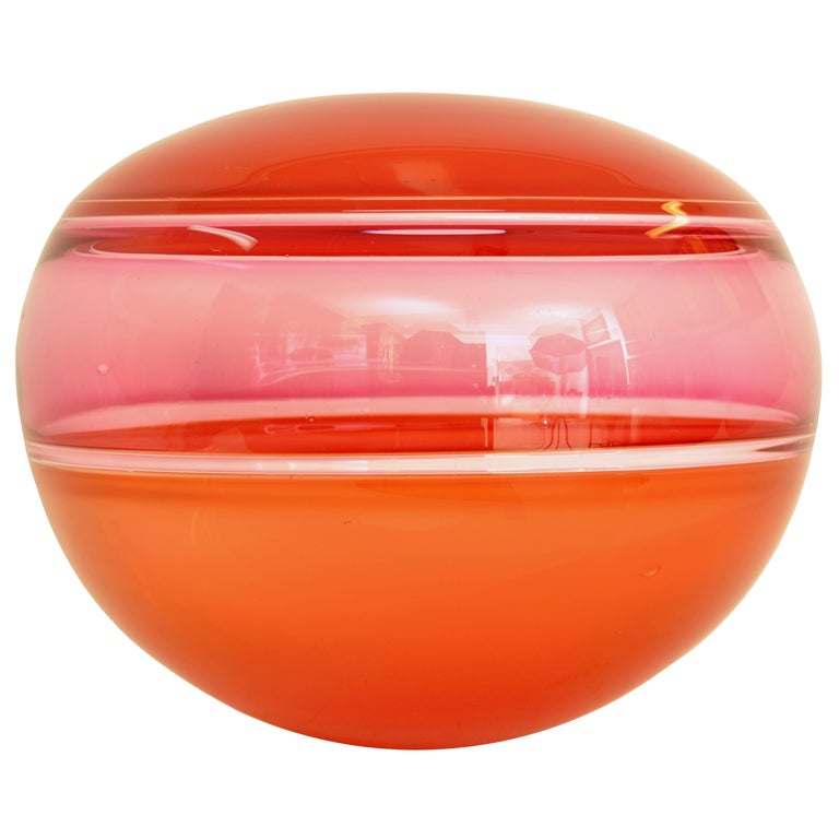 Sonja Blomdahl Large Handblown Glass Sphere Vessel Vase Incalmo Signed ...