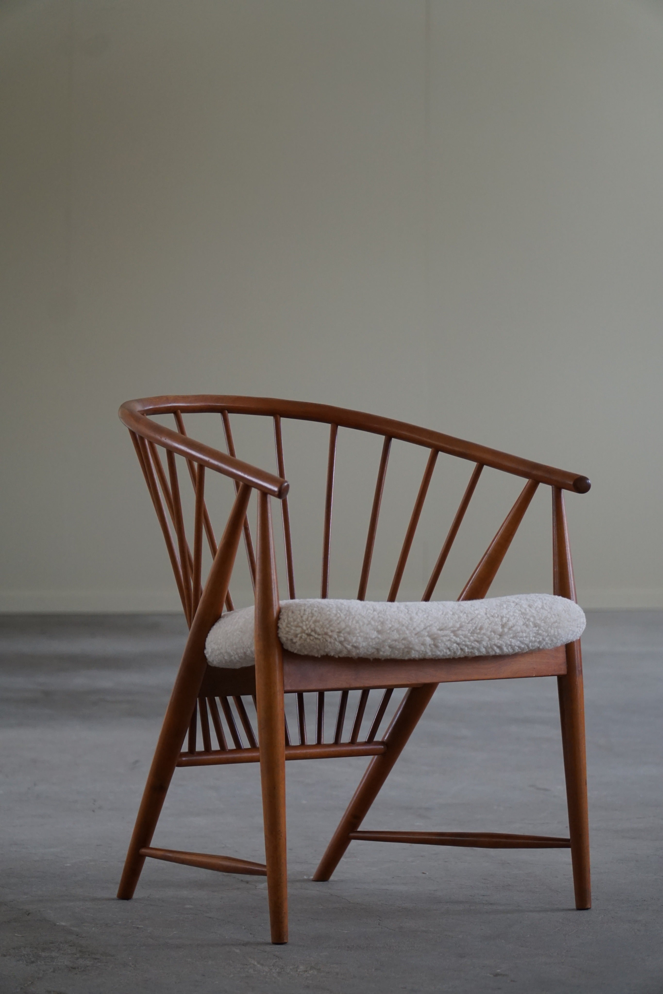 Sonna Rosén Arm Chair in Beech and Reupholstered in Lambswool, Model ...