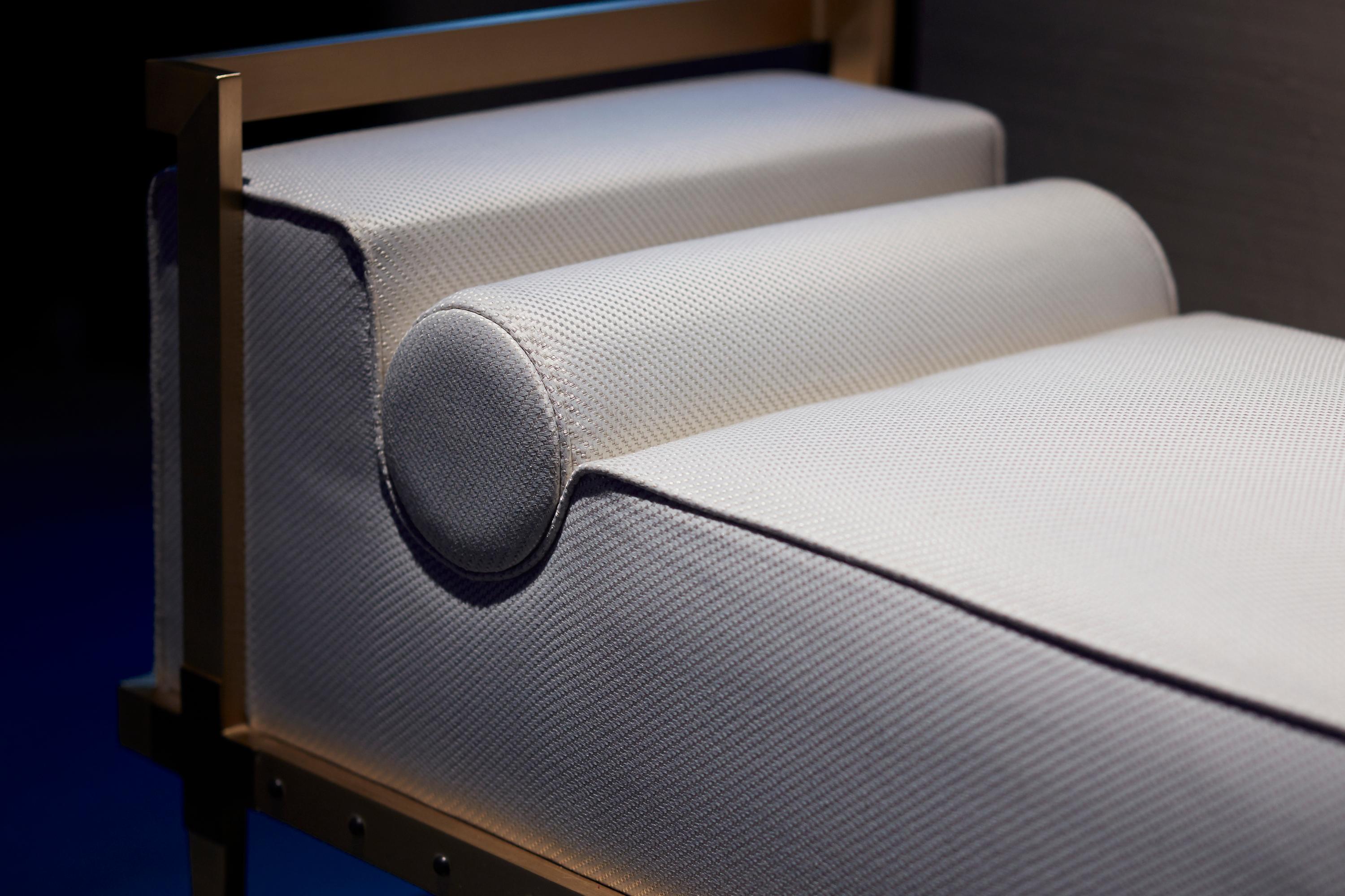 Sonnet Bench, Contemporary Upholstered Solid Brass Bench with Bronze ...