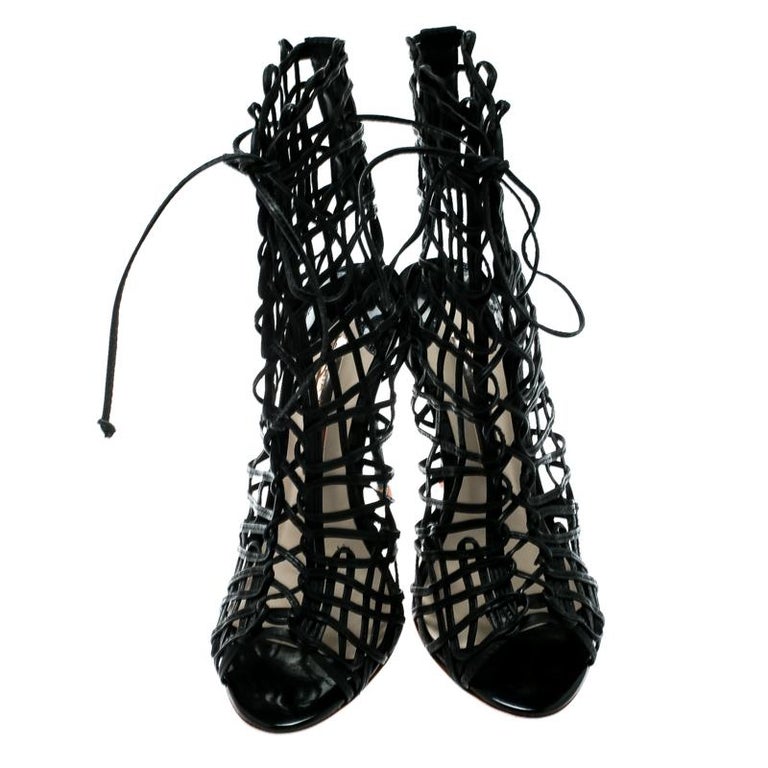 Sophia Webster Black Leather Delphine Peep Toe Cage Sandals Size 39.5 ...