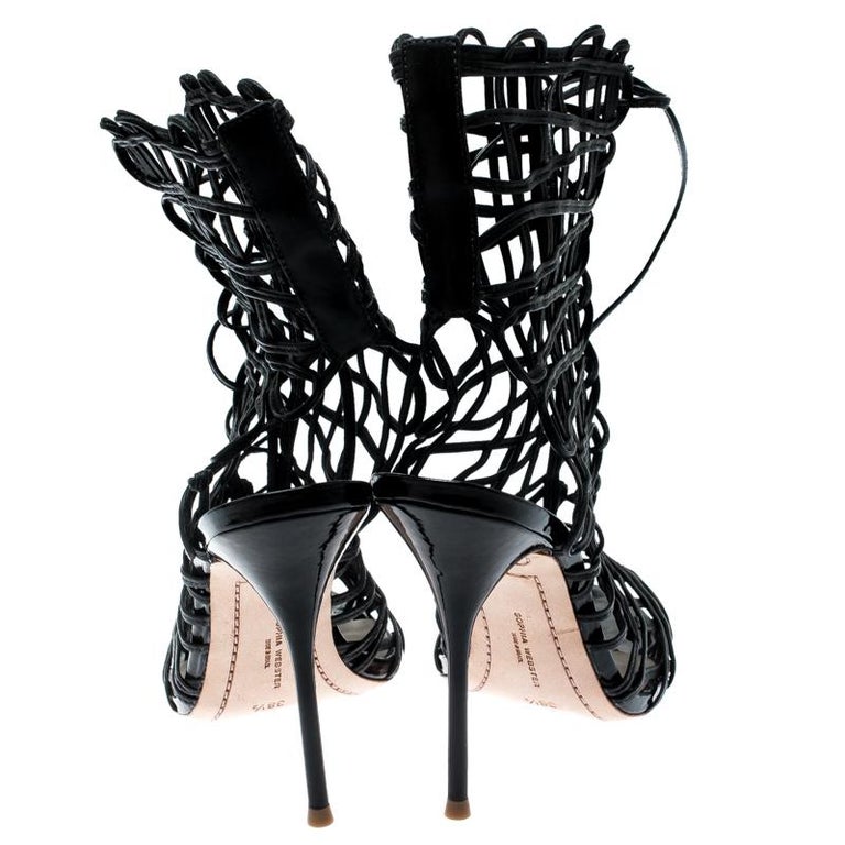 Sophia Webster Black Leather Delphine Peep Toe Cage Sandals Size 39.5 ...