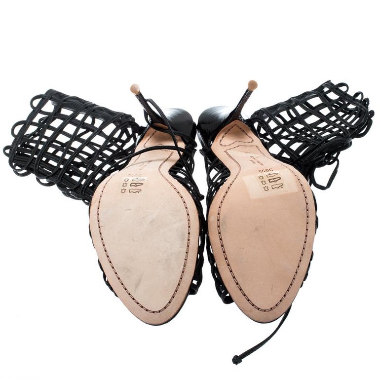 Sophia Webster Black Leather Delphine Peep Toe Cage Sandals Size 39.5 ...