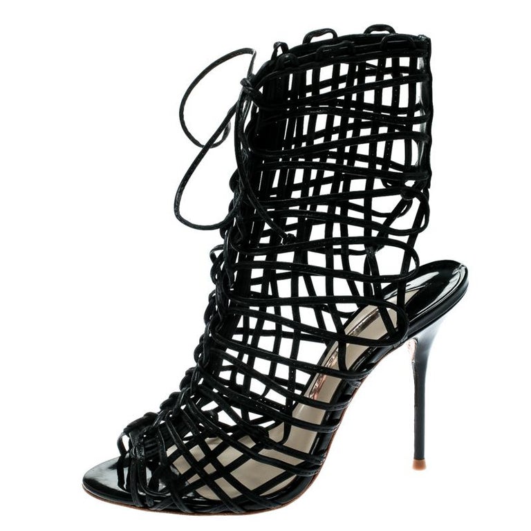 Sophia Webster Black Leather Delphine Peep Toe Cage Sandals Size 39.5 ...