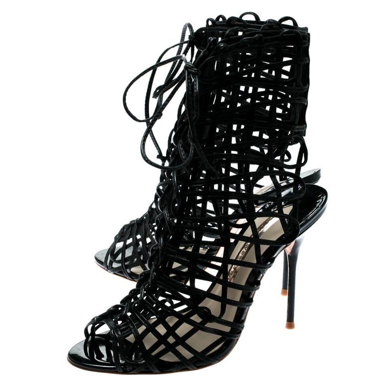 Sophia Webster Black Leather Delphine Peep Toe Cage Sandals Size 39.5 ...