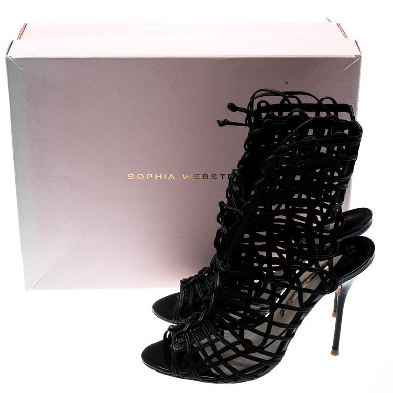 Sophia Webster Black Leather Delphine Peep Toe Cage Sandals Size 39.5 ...