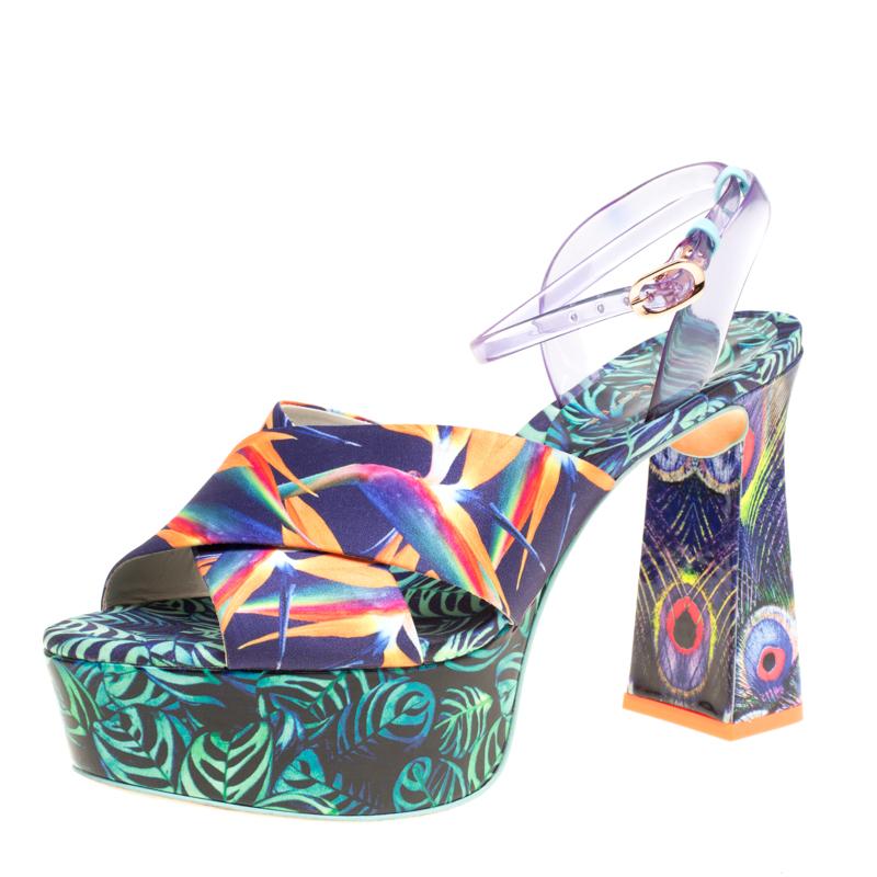 Sophia Webster Multicolor Printed Satin and PVC Effie Cross Strap ...