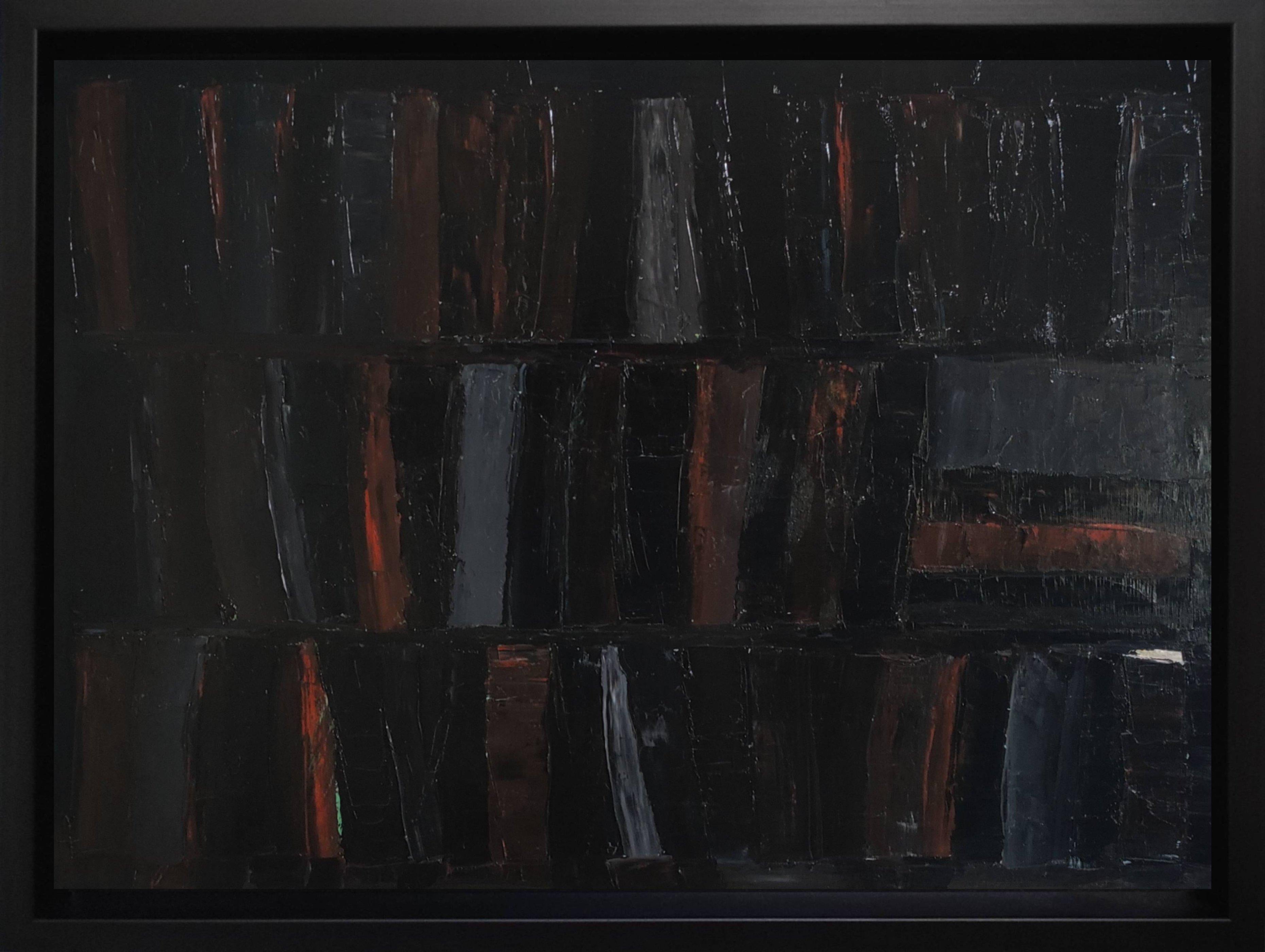 SOPHIE DUMONT - black library, huile sur toile, abstrait, minimalisme ...