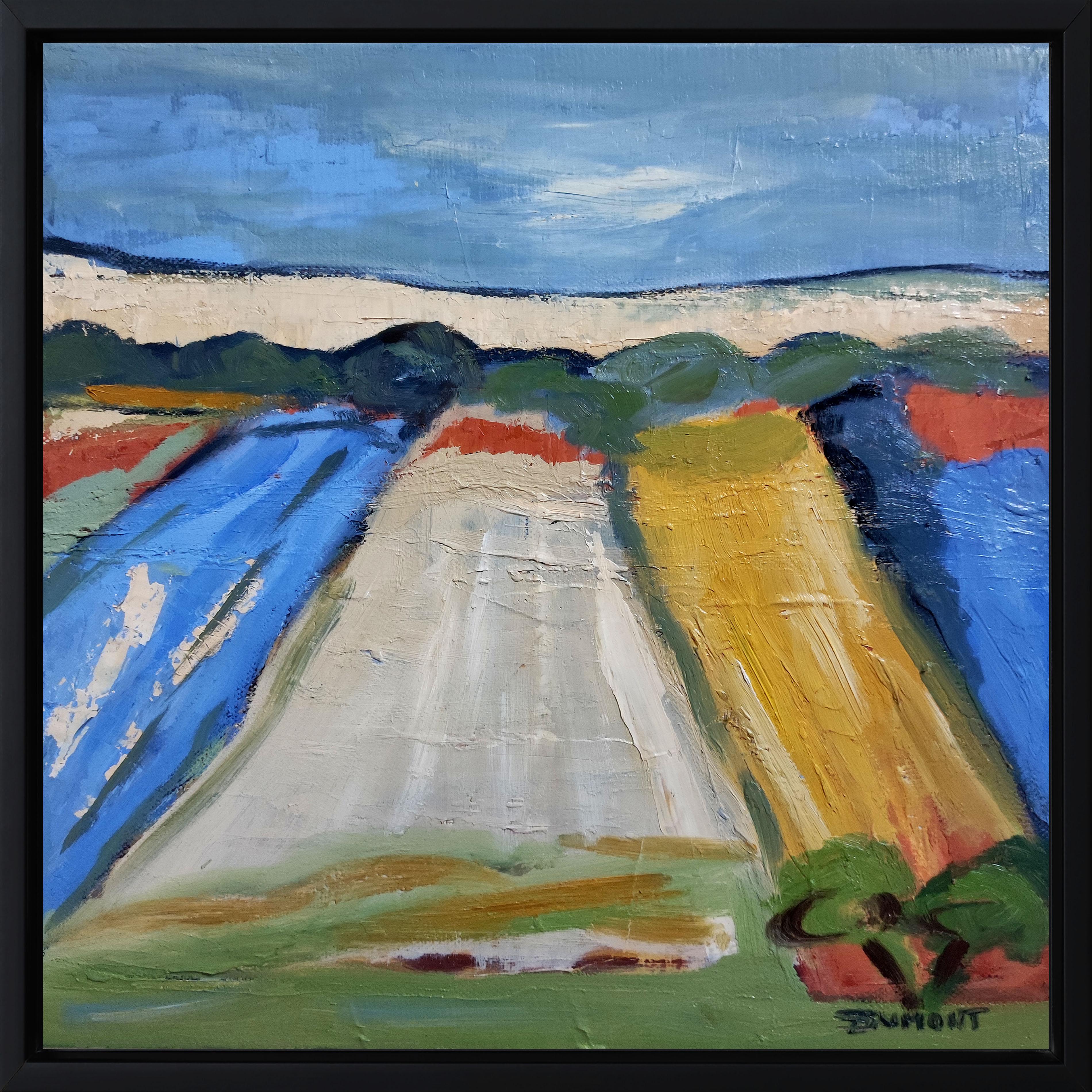SOPHIE DUMONT - countryside spot, fields, blue abstract landscape, oil ...