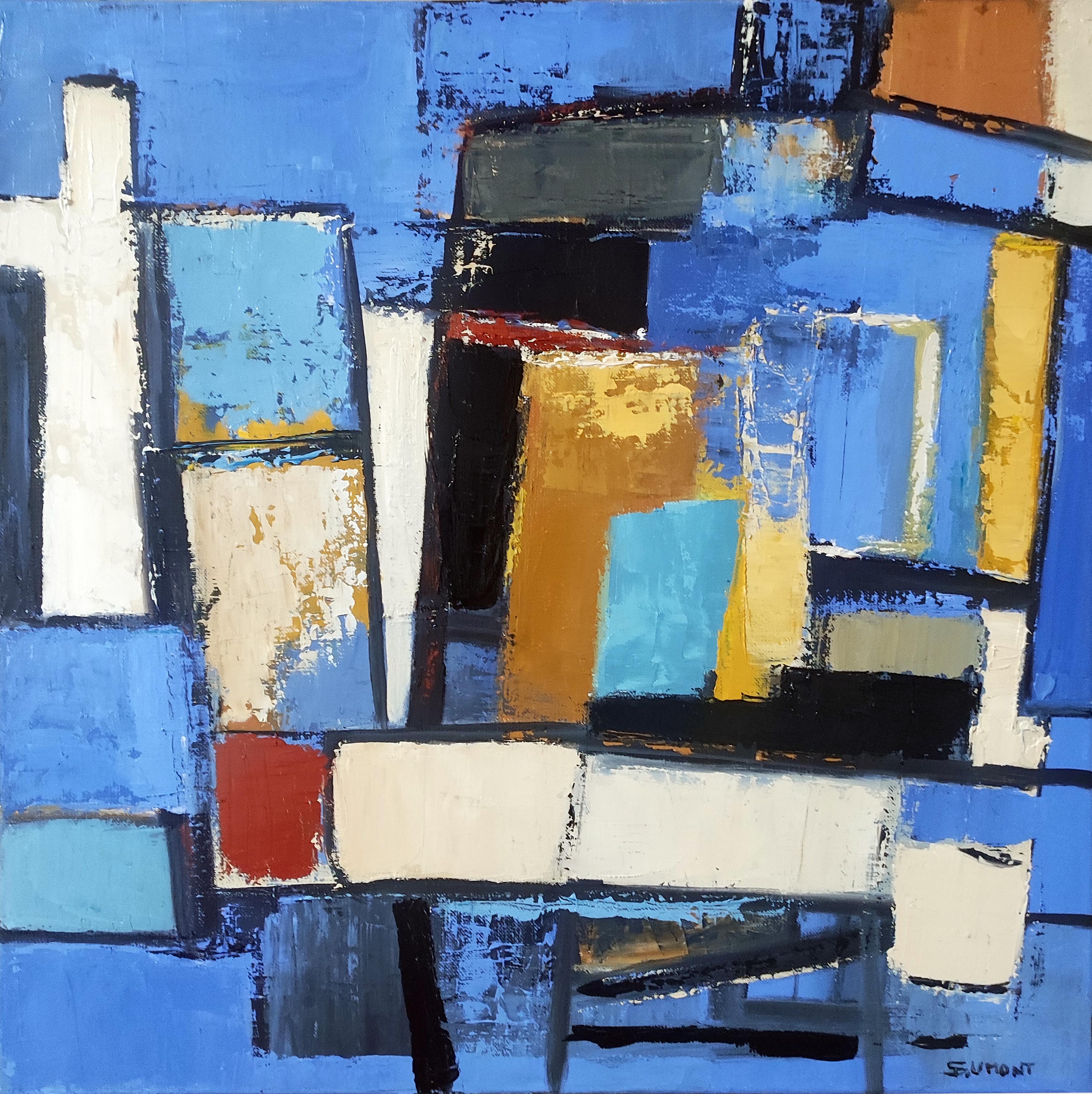 SOPHIE DUMONT - Creation, blue abstract still life, artist studio, oil ...