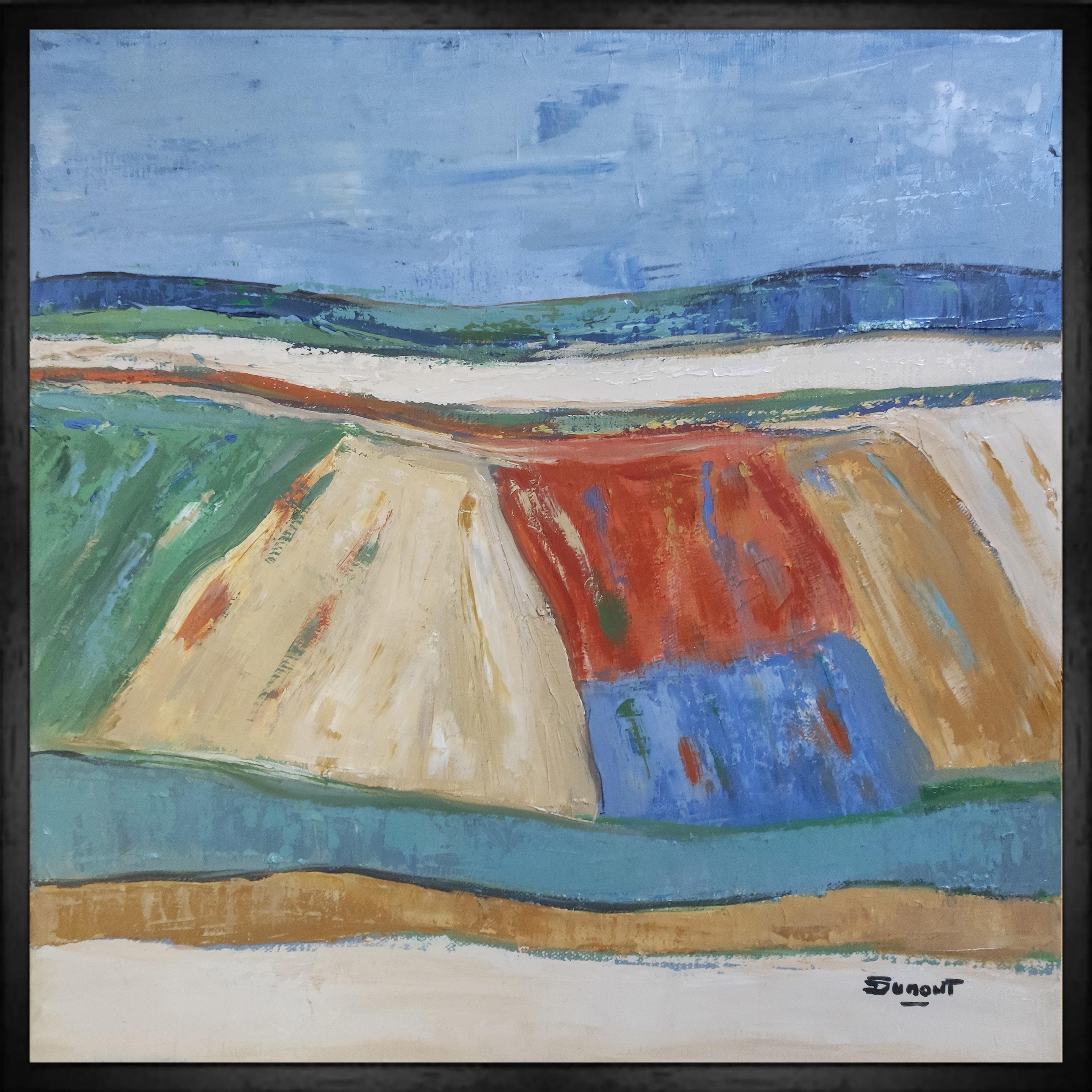 SOPHIE DUMONT - fields 8, countryside landscape, blue, yellow, abstract ...