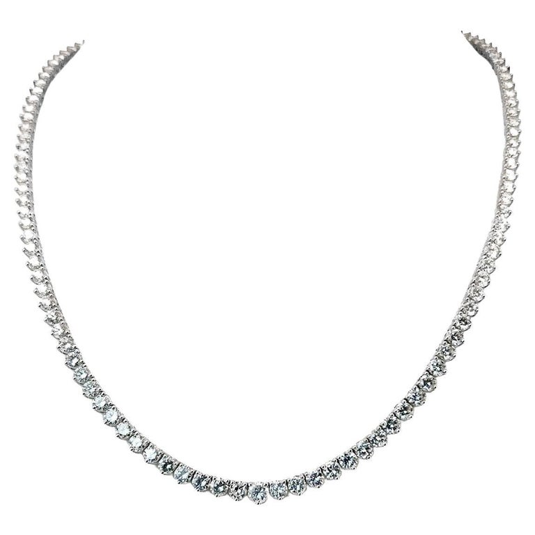 Sophisticated 18k White Gold Riviera Necklace 15.30ct Natural Diamonds ...