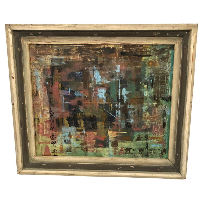 Sophisticated Abstract Painting in Distressed Vintage Frame For Sale at ...