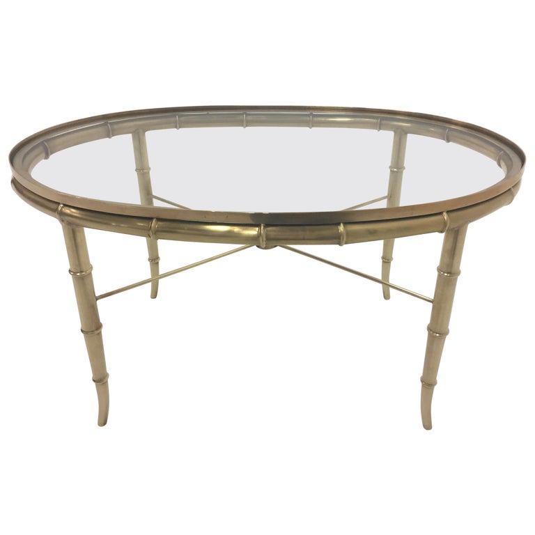 Sophisticated Brass Faux Bamboo Oval Cocktail Table by Mastercraft at ...