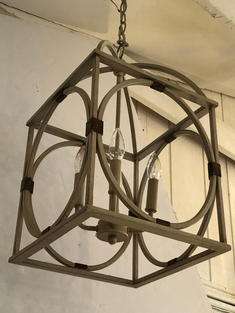 Sophisticated Contemporary Painted Iron Square Lantern For Sale at 1stDibs