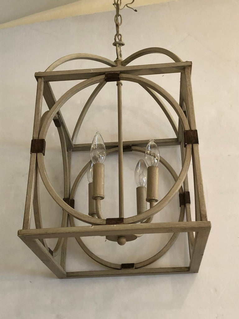 Sophisticated Contemporary Painted Iron Square Lantern For Sale at 1stDibs