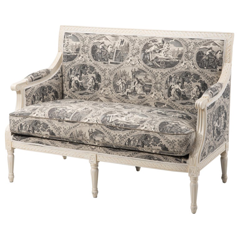 Sophisticated French Louis XVI Style Toile Upholstered Settee at ...