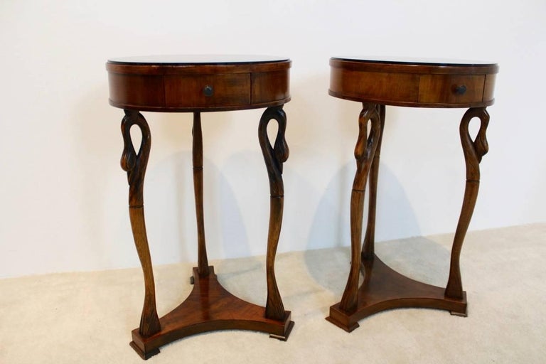 Sophisticated French Swan Tables with Glass Top at 1stDibs